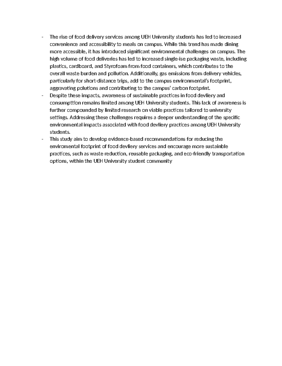 Problem Statement - The rise of food delivery services among UEH ...