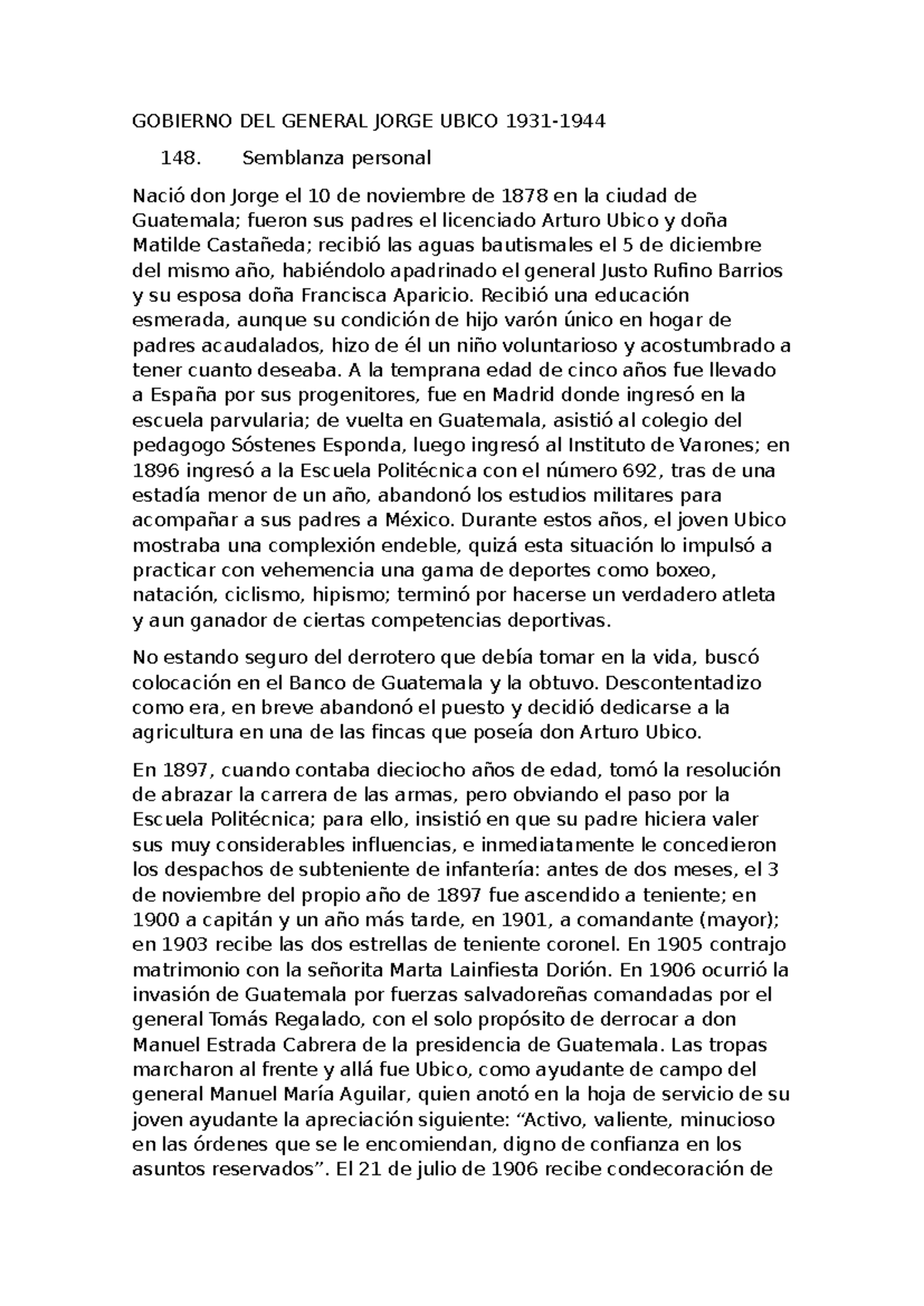 Gobierno del General Jorge Ubico (1931-1937): Un Análisis Histórico ...