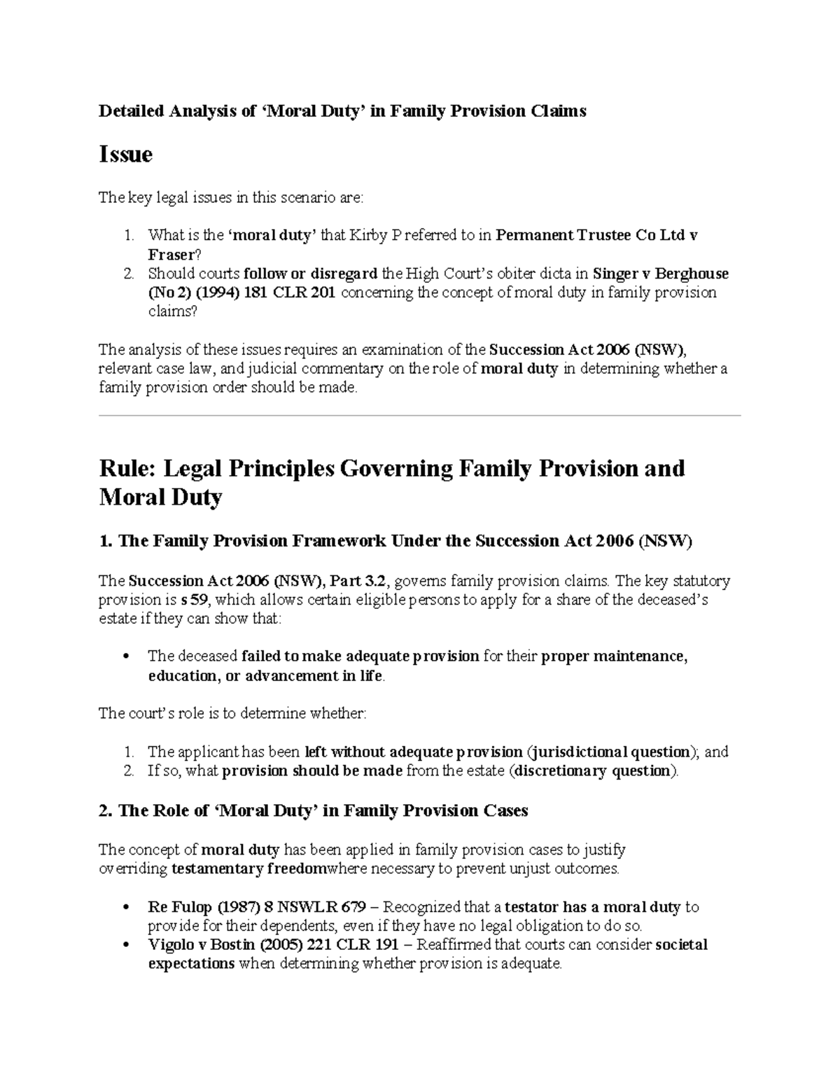 Analysis of Family Provision Claims: Legal Principles & Moral Duty (LAW ...