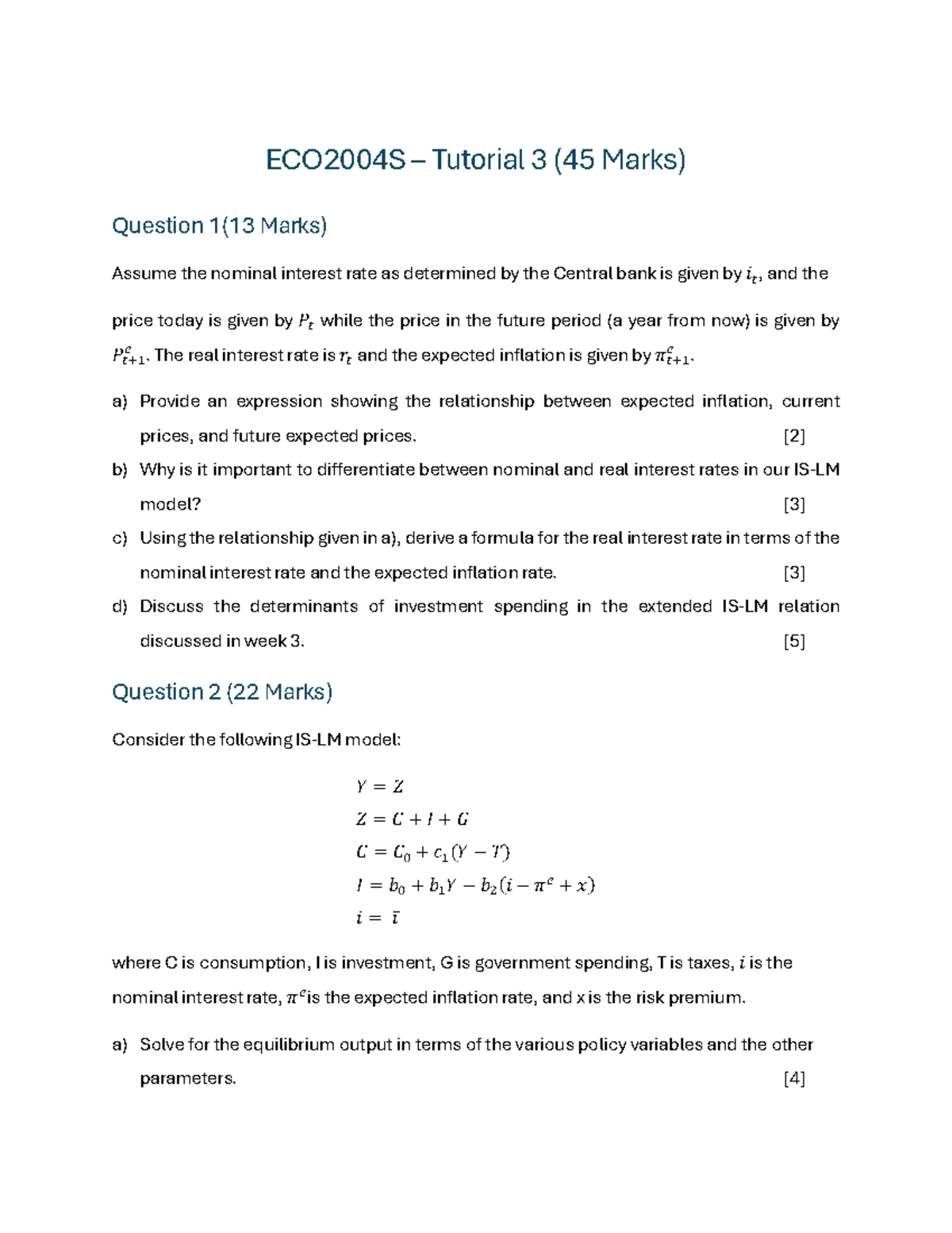 ECO2004S Tutorial 3: Interest Rates & Investment Analysis - Studocu