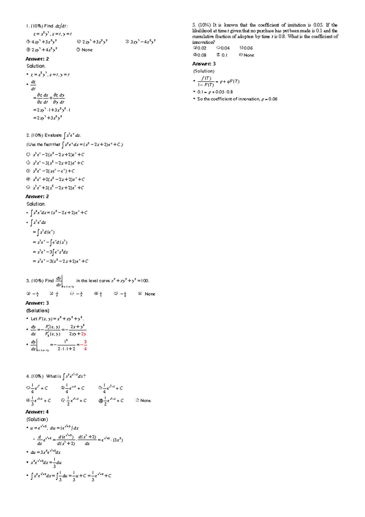 2024 02 Final Exam Solutions for Calculus and Optimization - Studocu