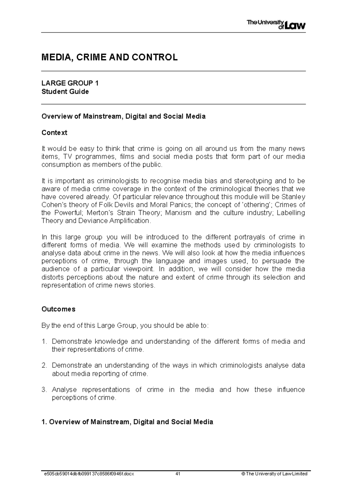 MEDIA, CRIME AND CONTROL: LARGE GROUP 1 STUDENT GUIDE - Studocu