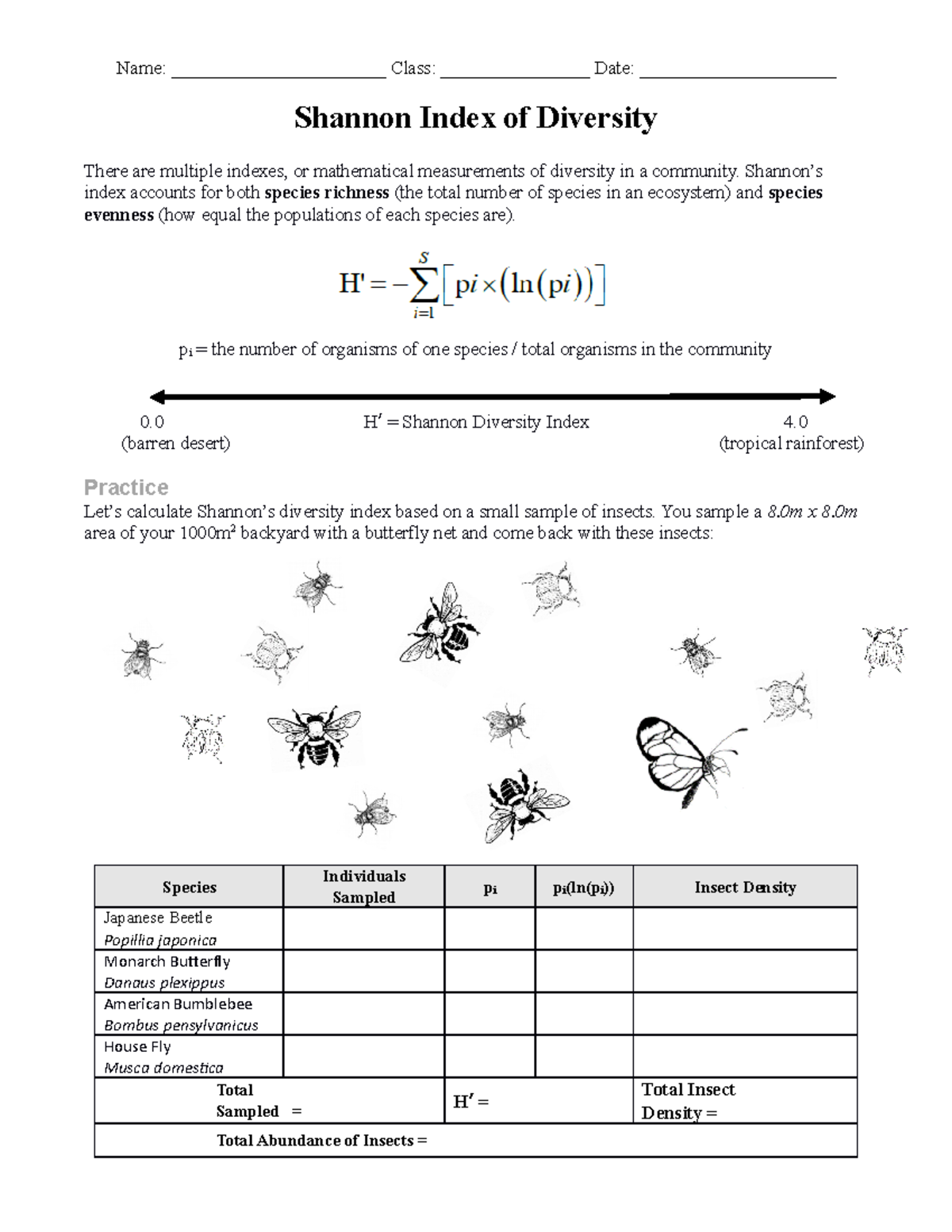 Shannon Diversity Index Calculation and Ecosystem Analysis - Studocu