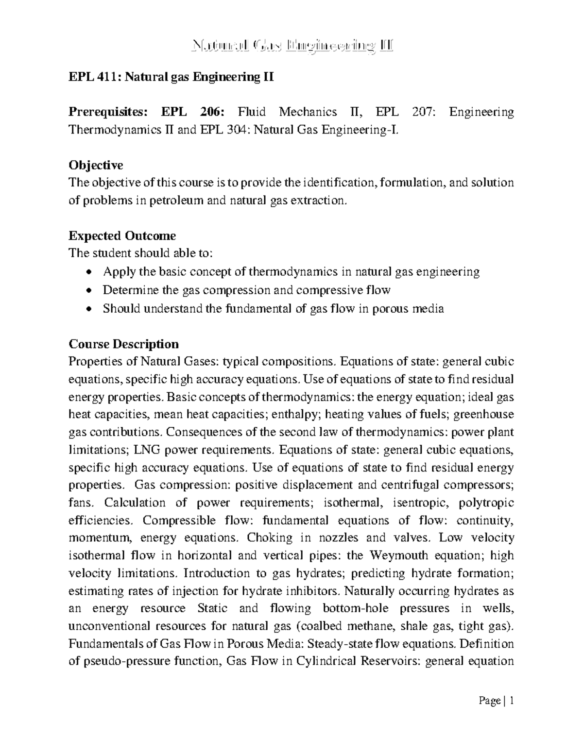 Lecture - EPL 411: Nat Gas Engineering II - Concepts & Applications ...