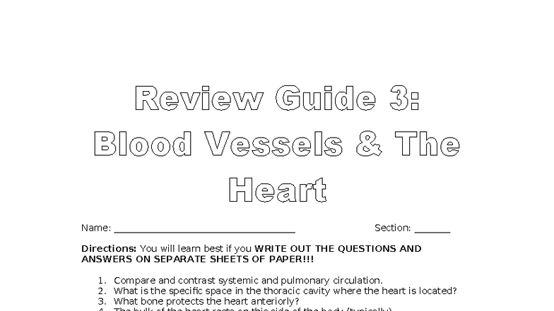3 Blood Vessels & The Heart Review Guide (MW 2021) - Studocu