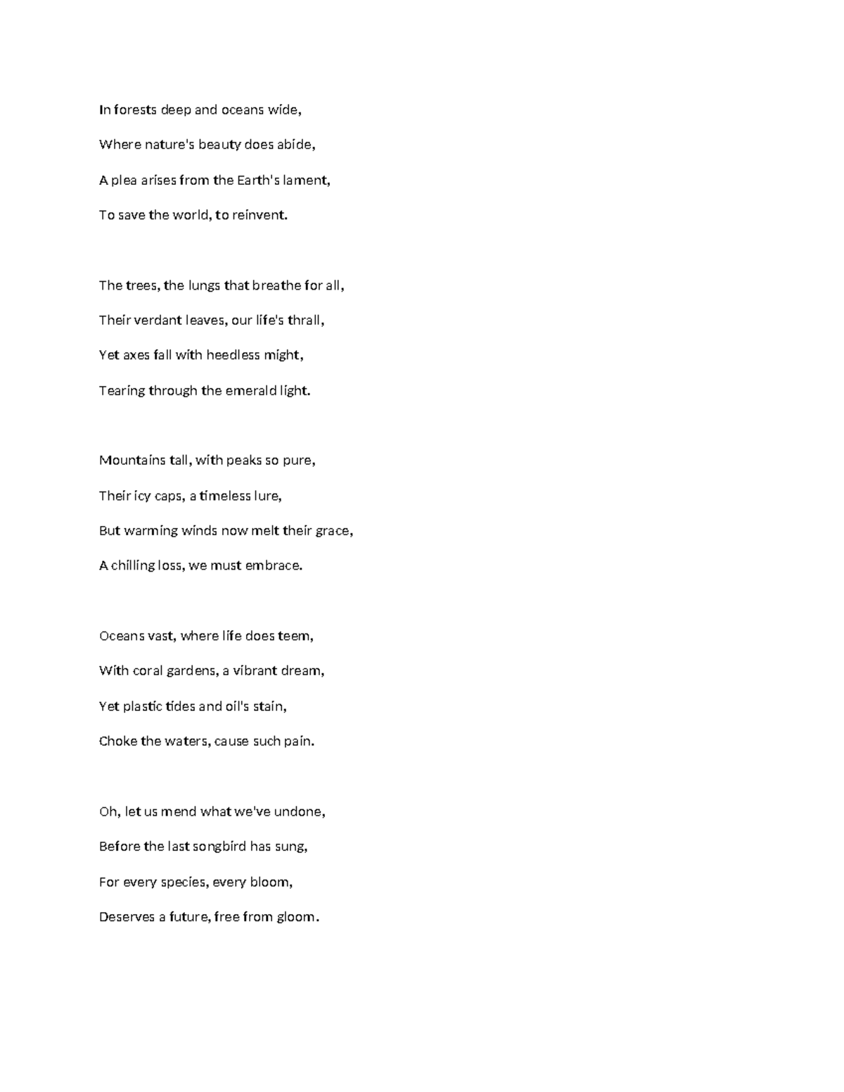 Environmental Plea: A Call to Save Our Planet - Studocu