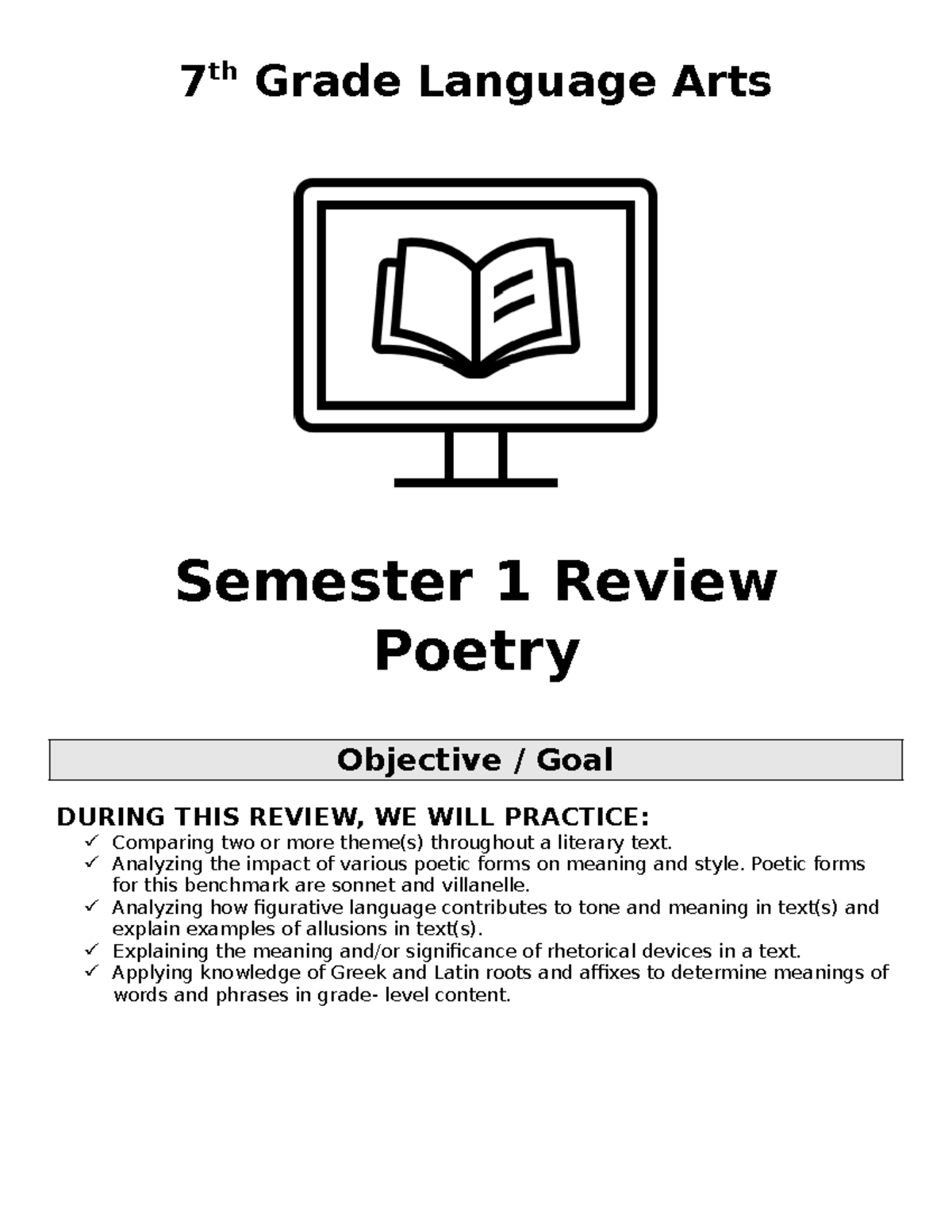 Grade 7 - Poetry Semester 1 Review - Answer Key & Analysis Guide - Studocu