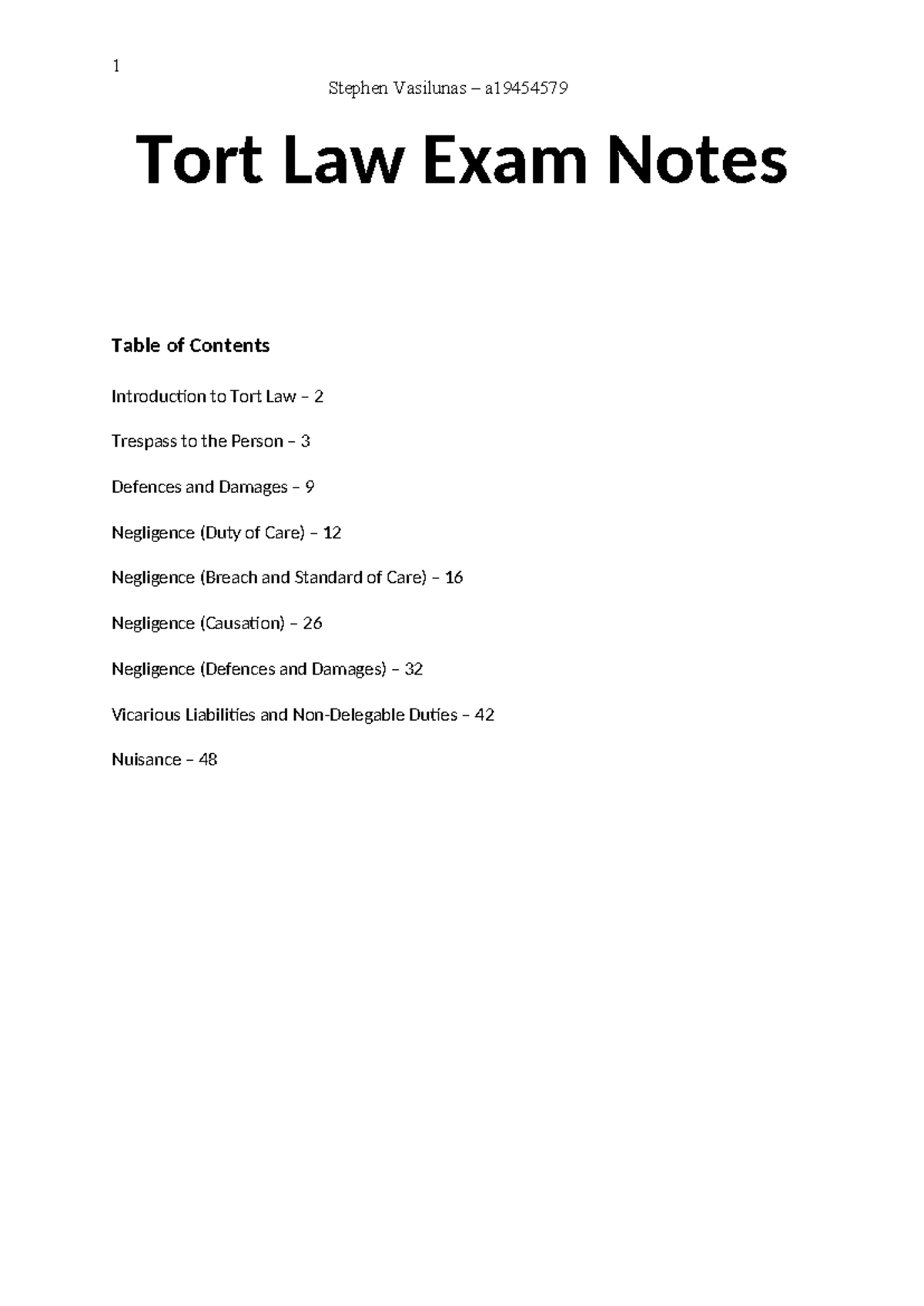 Tort Law Exam Notes A19454579 Comprehensive Study Guide Studocu