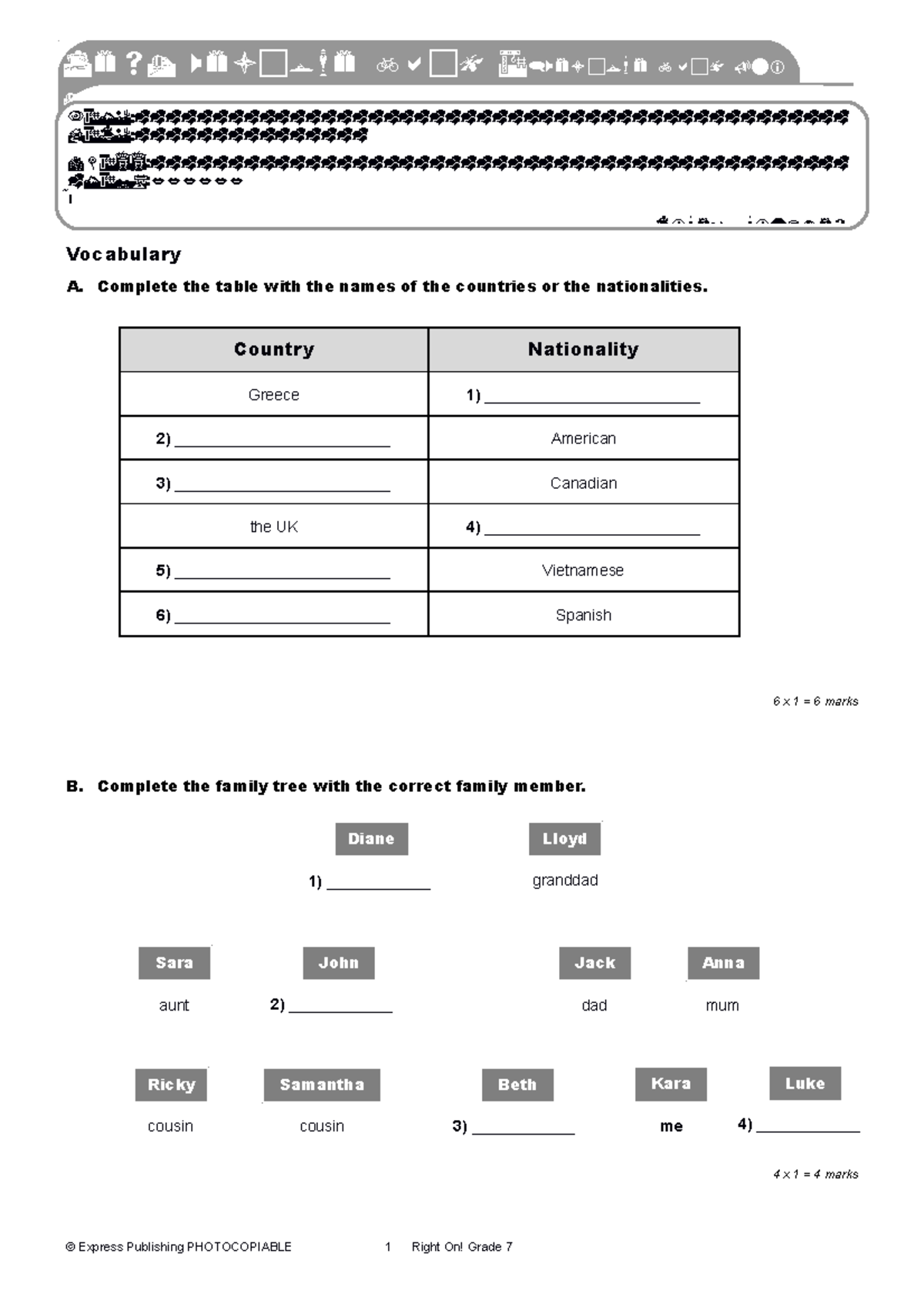 Right On! Grade 7 Welcome Back Test Unit A Details - Studocu