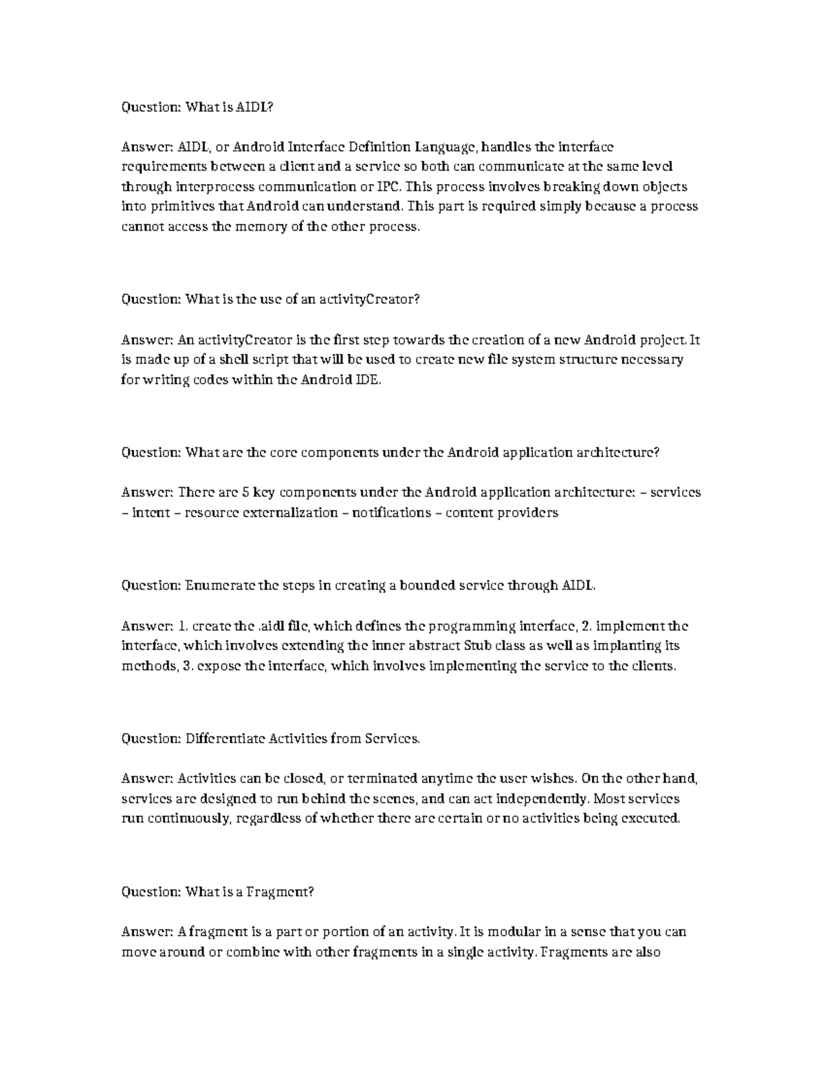 MATHEMATICS20222: Android AIDL Concepts & Architecture Overview - Studocu