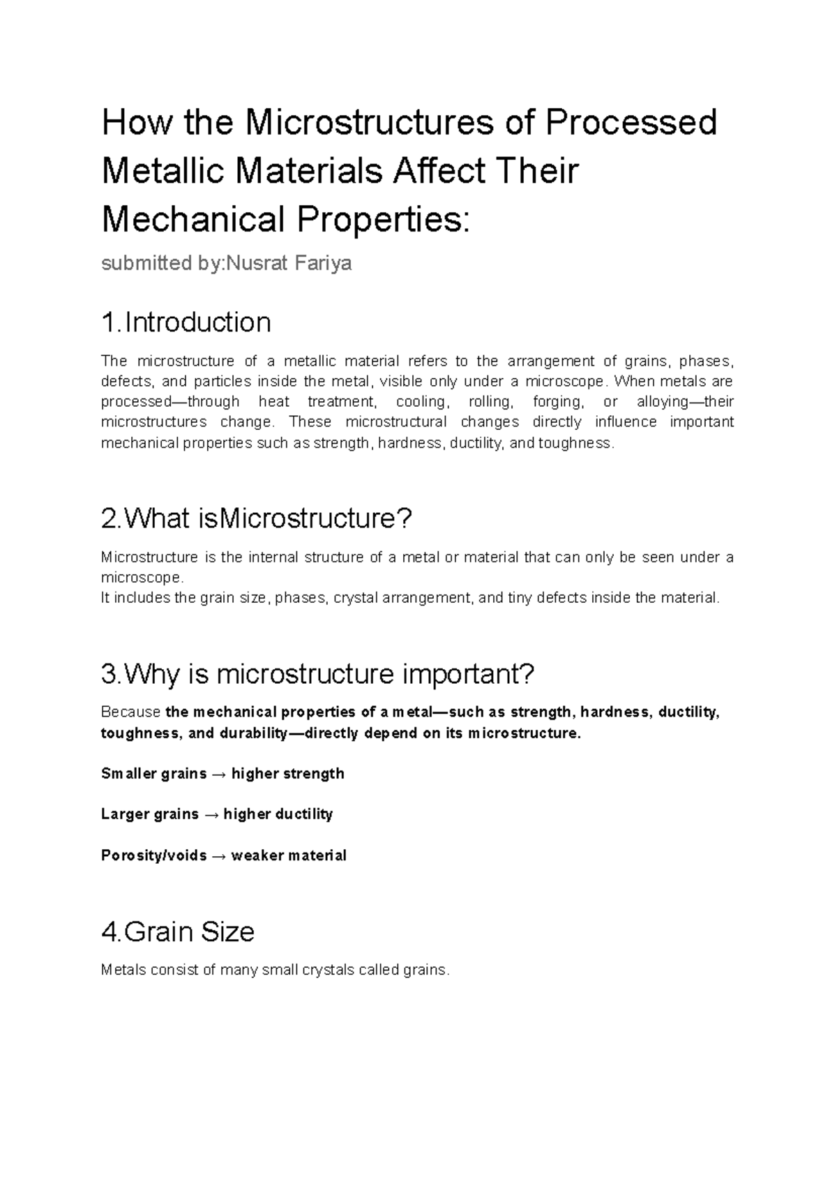 Microstructure and Mechanical Properties of Processed Metals: A Study ...