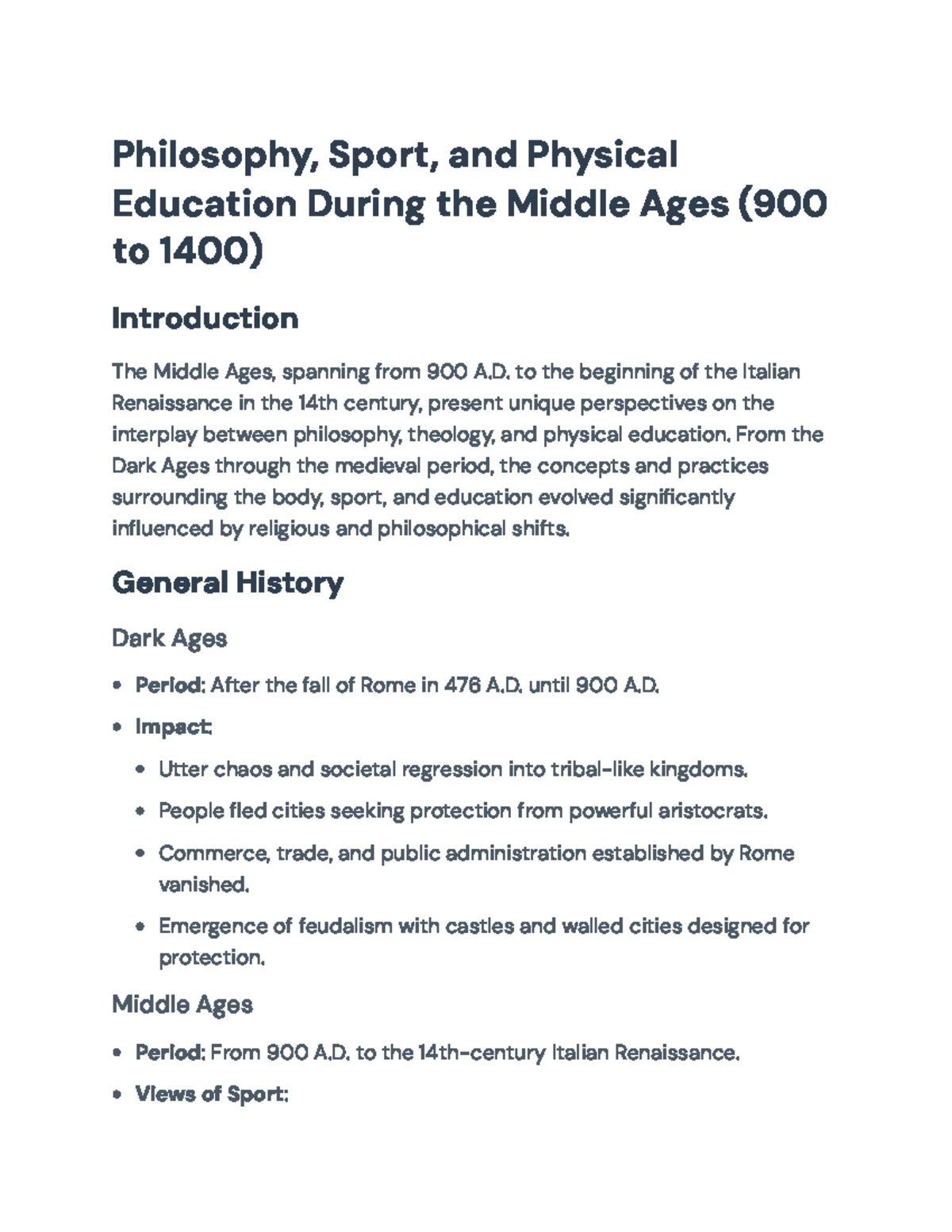 Philosophy and Physical Education in the Middle Ages (900-1400 ...
