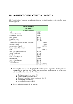 Balance sheet worksheet answer - Introduction to Accounting - Studocu
