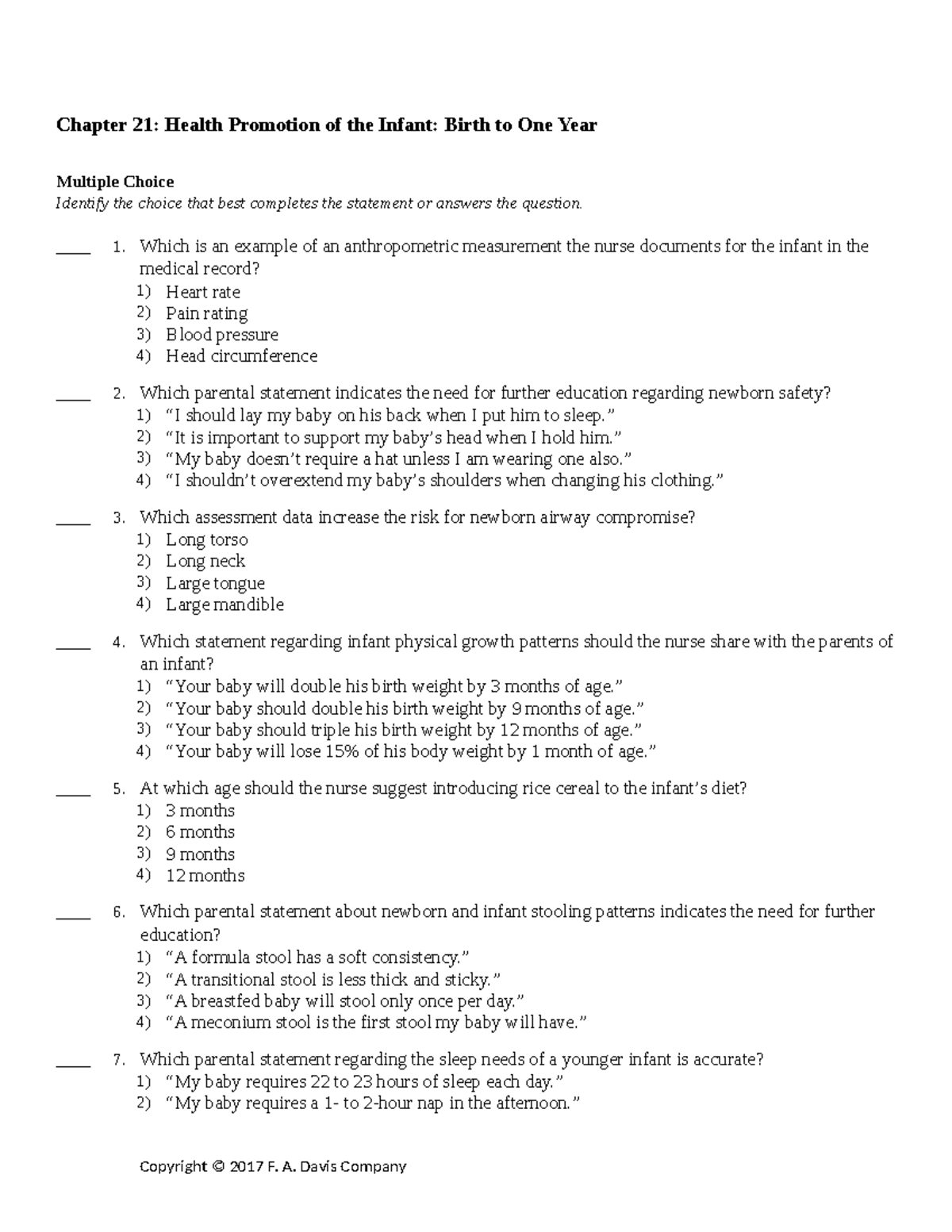 Ch21 - Infant Health Promotion Study Guide and MCQs - Studocu