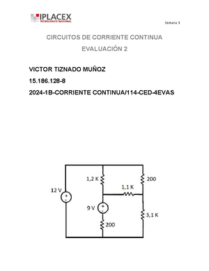 Circuitos DE Corriente Continua EVA 2A - CIRCUITOS DE CORRIENTE CONTINUA EVALUACIÓN 2 - Studocu