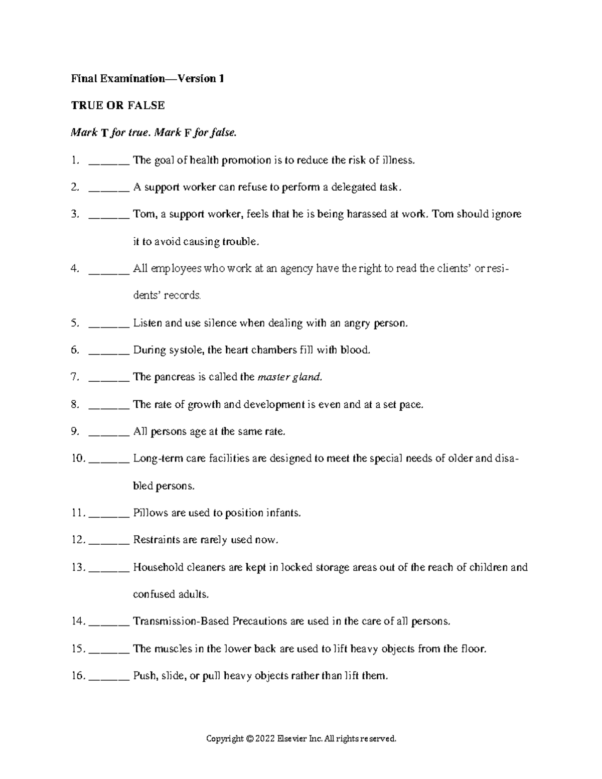 Final Exam - Version 1: True or False Questions Summary - Studocu