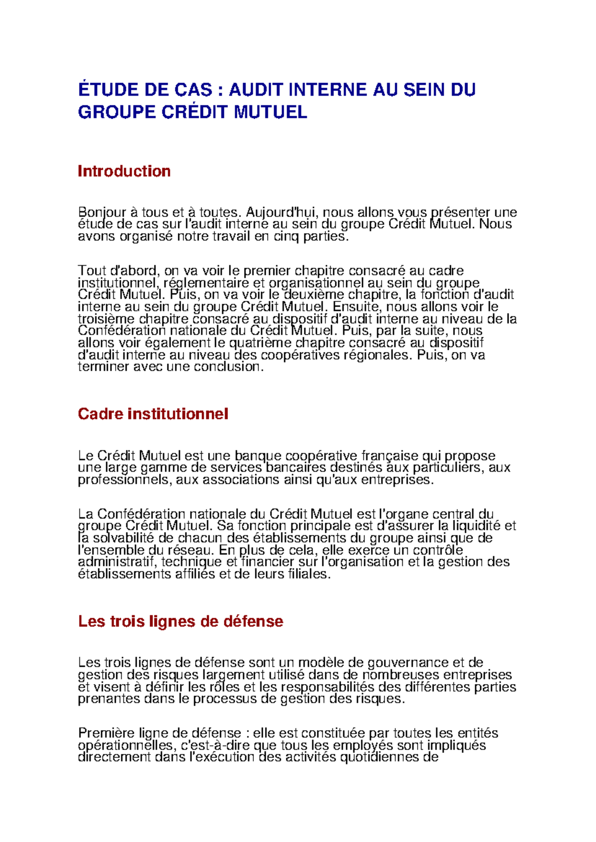 Étude de Cas : Audit Interne au Crédit Mutuel - Présentation Script ...
