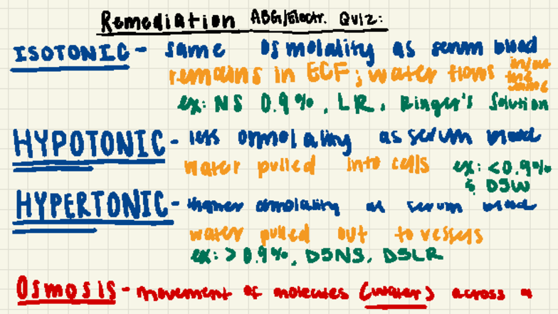 Remediation ABGs Quiz Notes: Understanding Isotonic Solutions - Studocu