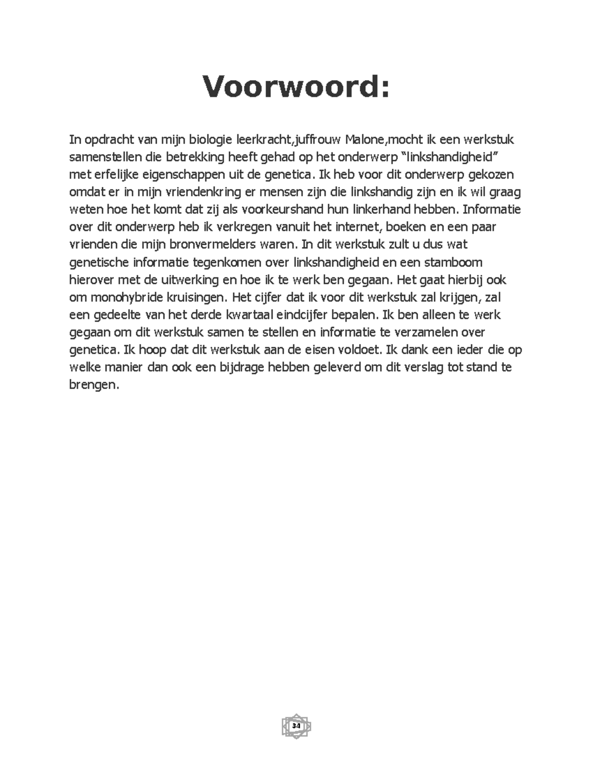 Biologie Scriptie: Linkshandigheid en Genetische Eigenschappen (3e ...