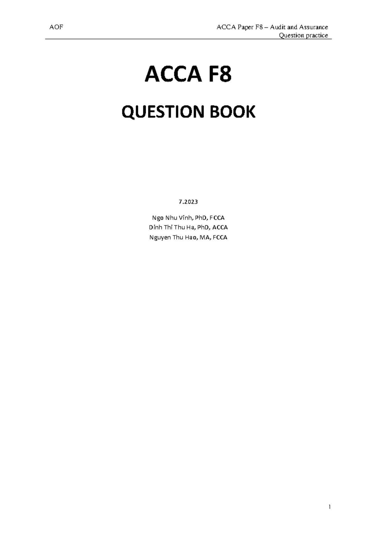 ACCA F8 - Essential Question Book for Basic Auditing Practices - Studocu