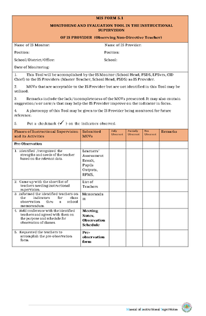 Annex 3 MIS FORM 2 Teachers Supervisory Needs FORM - Manual of ...
