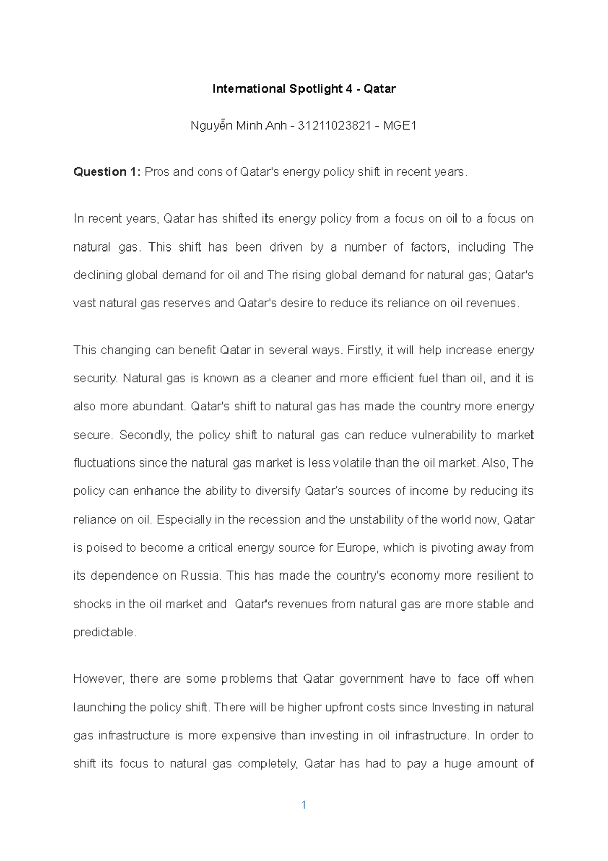 MGE1 International Spotlight 4: Qatar's Energy Policy Shift Analysis ...