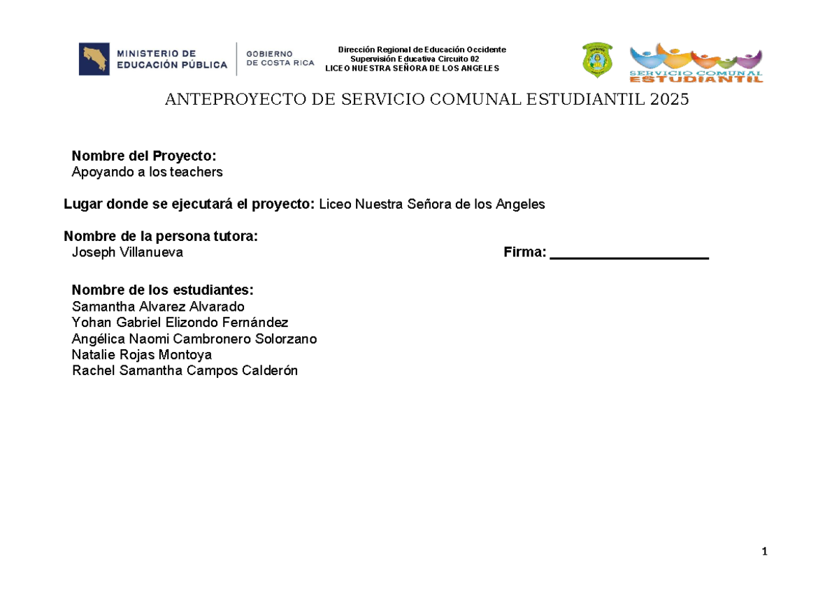 Anteproyecto Servicio Comunal Estudiantil SCE 2025 - Liceo Nuestra ...