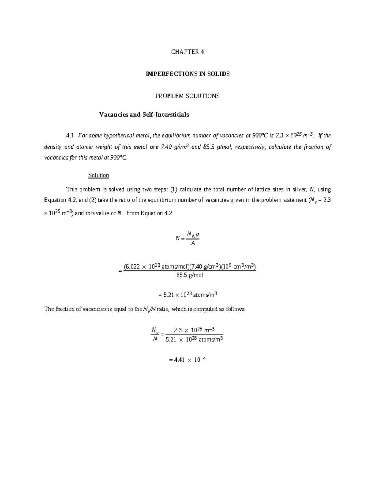 CH4 - Imperfections in Solids: Problem Solutions and Calculations - Studocu
