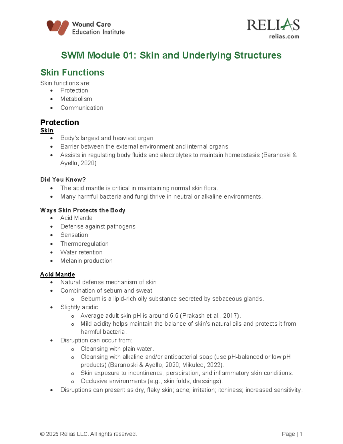 SWM Module 01: Skin Functions and Underlying Structures Overview - Studocu