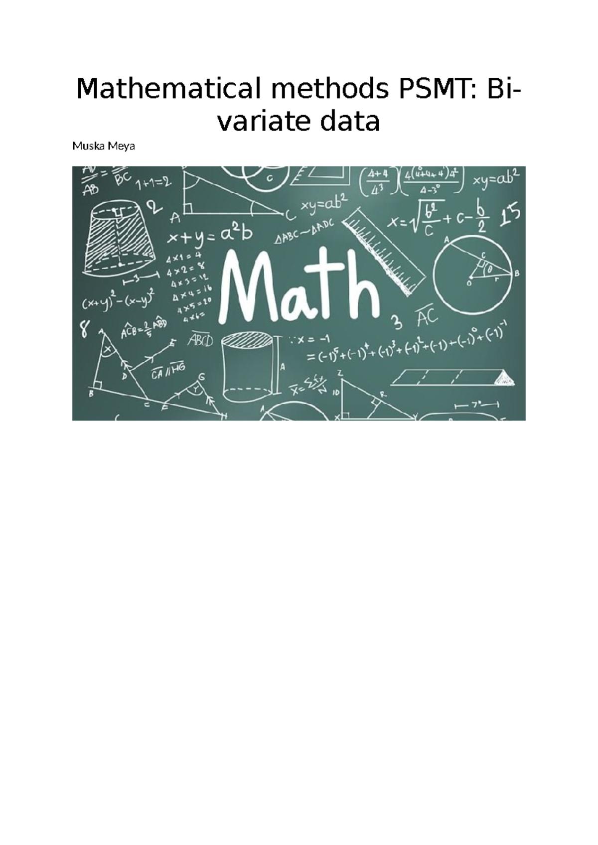 Mathematical Methods PSMT: Analyzing Bivariate Data Relations - Studocu