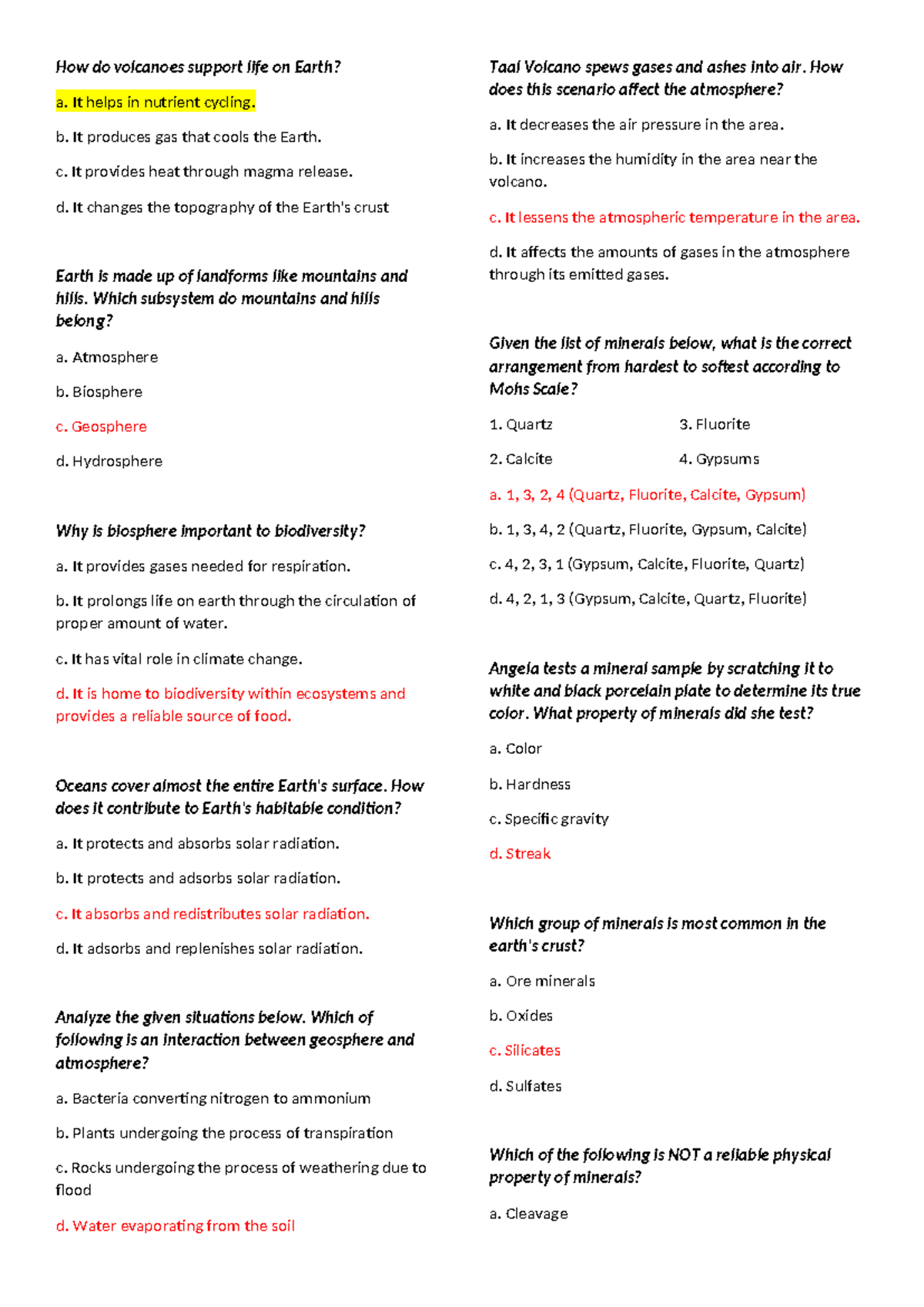 Earth Sci Review: Volcanoes, Biodiversity, and Environmental Processes ...