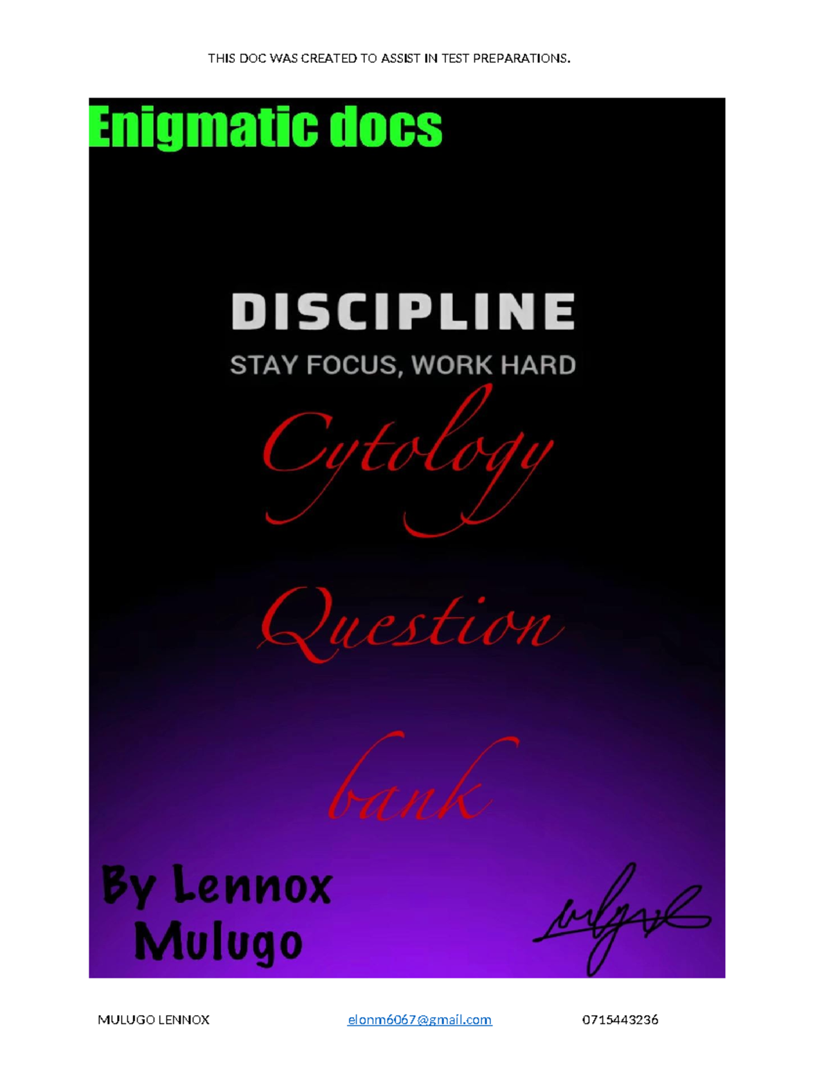 Cytology Question Banks by Mulugo Lennox...enigmatic docs - THIS DOC ...
