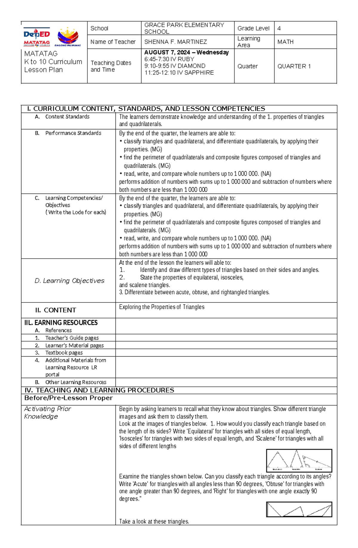 Q1 W2 MATH D1 - LESSON EXEMPLAR - MATATAG K to 10 Curriculum Lesson ...
