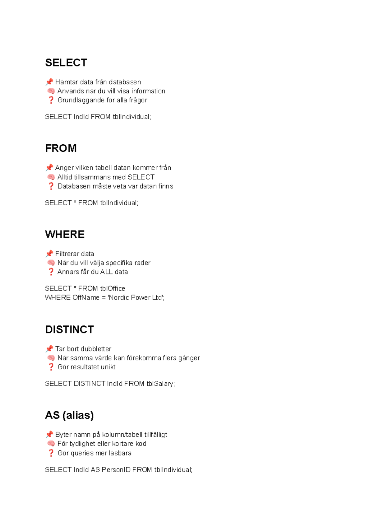 Databasteknik - Tentaplugg: SELECT Queries & Joins Guide - Studocu