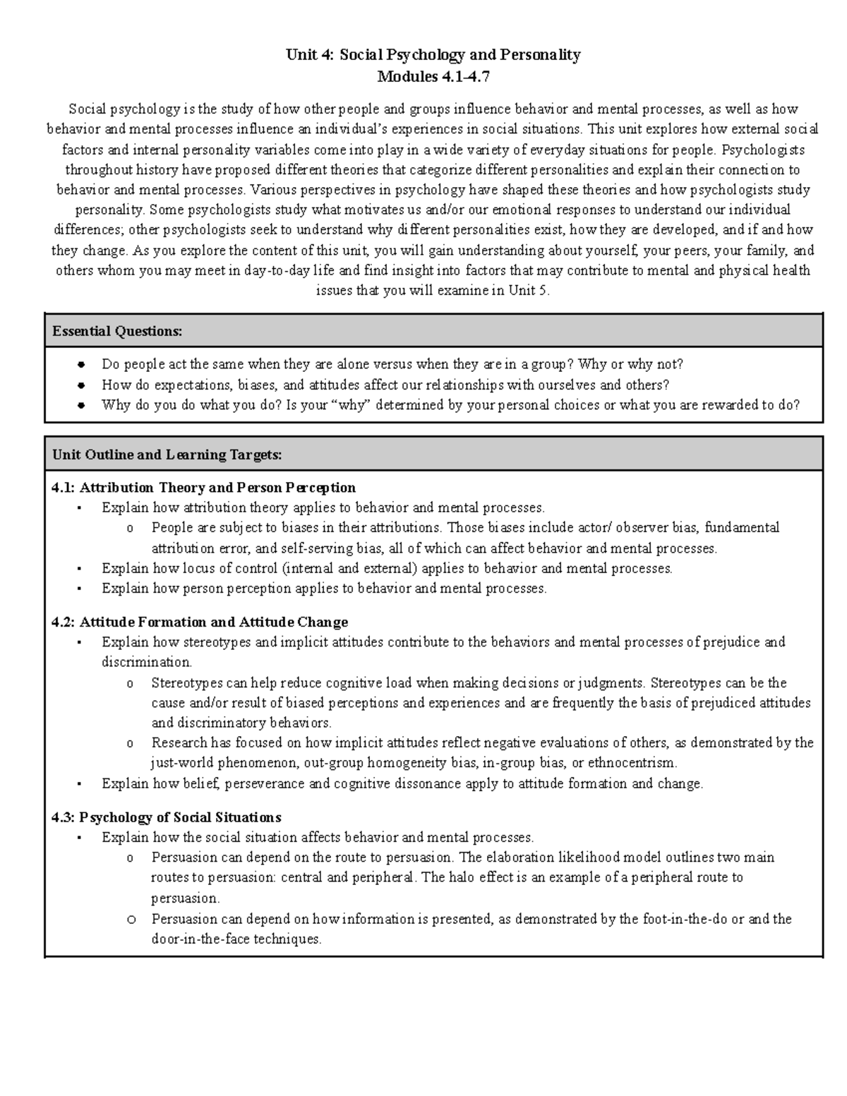 Unit 4 Study Guide: Social Psychology & Personality Insights - Studocu