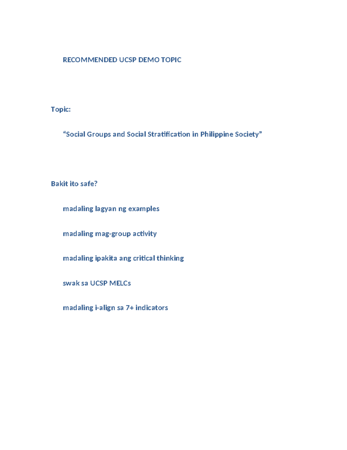 UCSP COT Demo Lesson Plan: Social Groups & Stratification in PH - Studocu