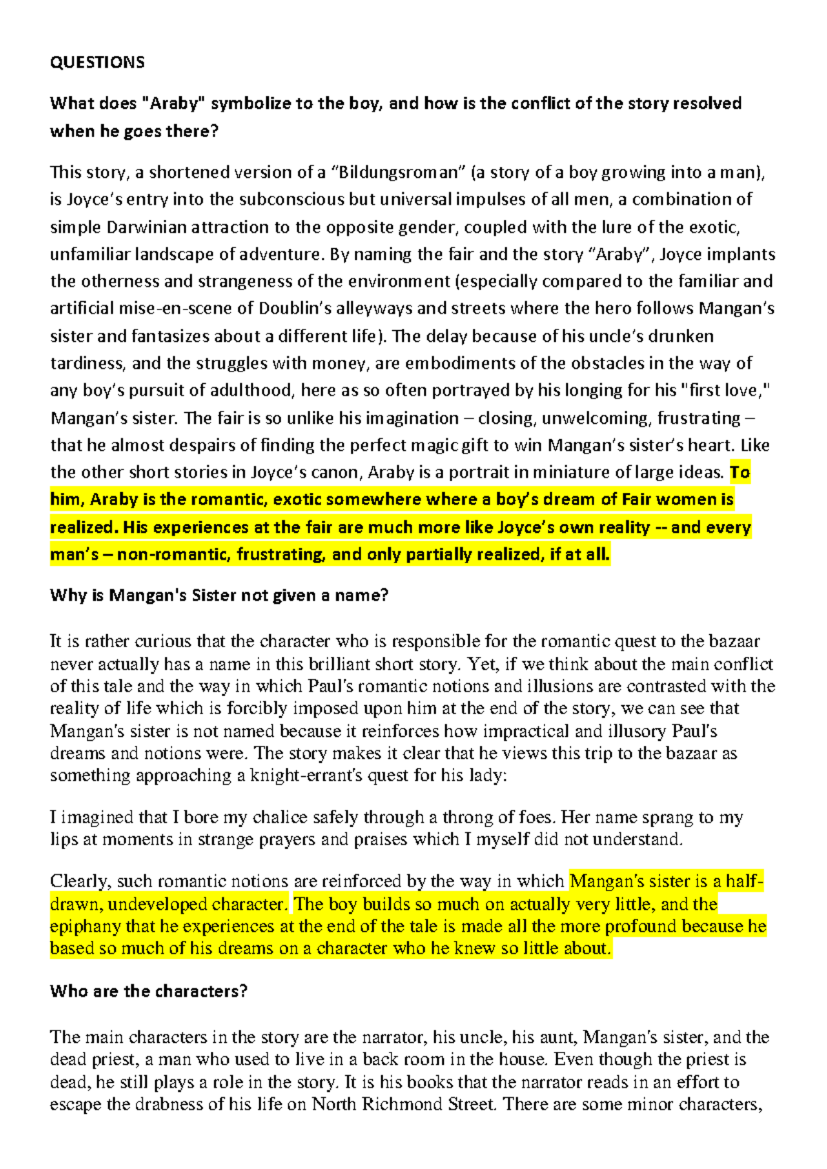 Araby (ENG 101) Analysis: Themes, Characters, and Irony - Studocu