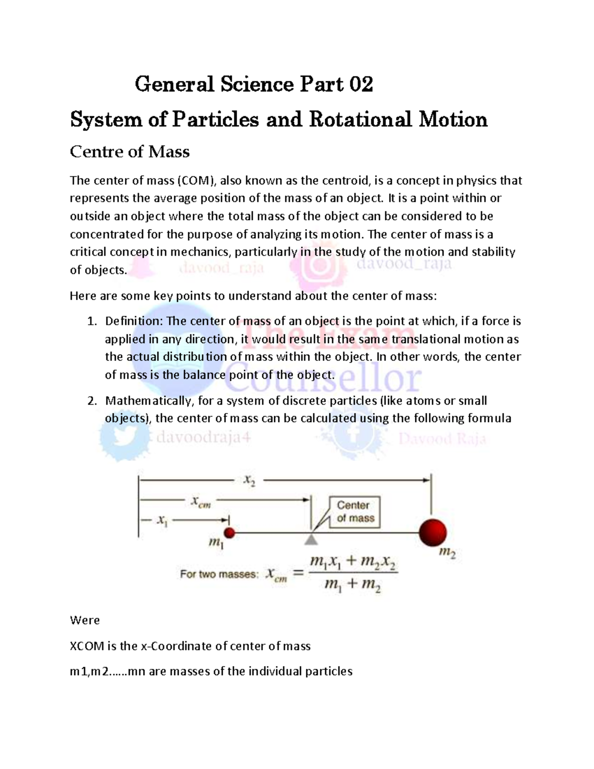 General Science PHYS 101: System of Particles & Rotational Motion - Studocu