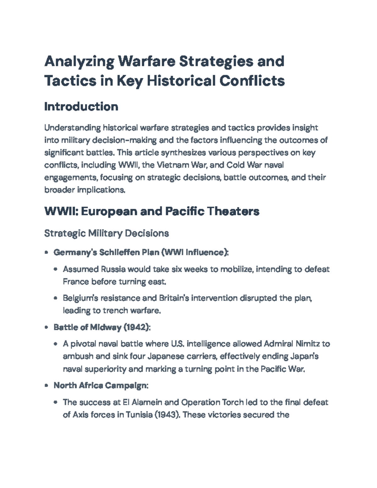 Analyzing Military Strategies in WWII, Vietnam War, and Cold War ...