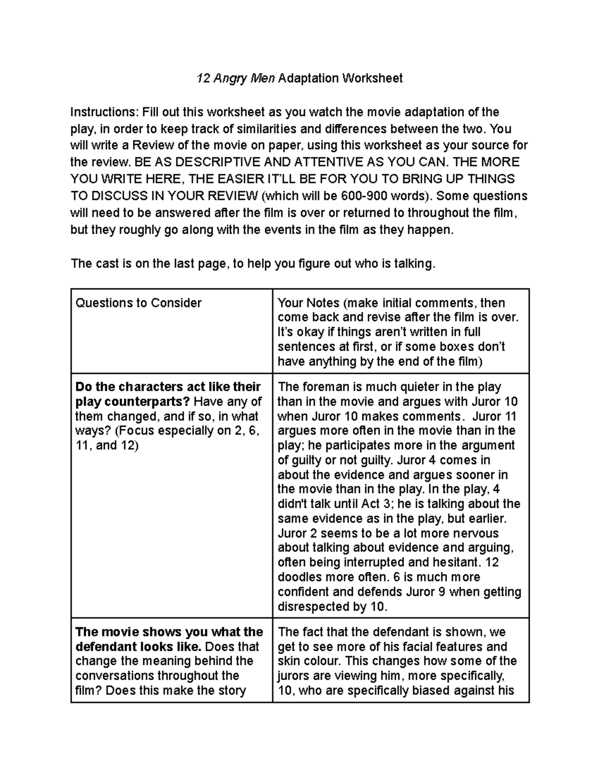 AICE - 12 Angry Men Movie Adaptation Worksheet Guide - Studocu