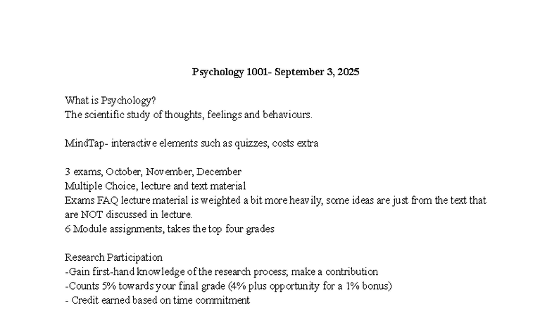 Psychology 1001: Understanding Thoughts, Feelings, and Behaviors - Studocu