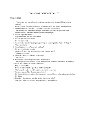 THE COUNT OF MONTE CRISTO (10-12) Chapter Analysis and Key Themes - Studocu