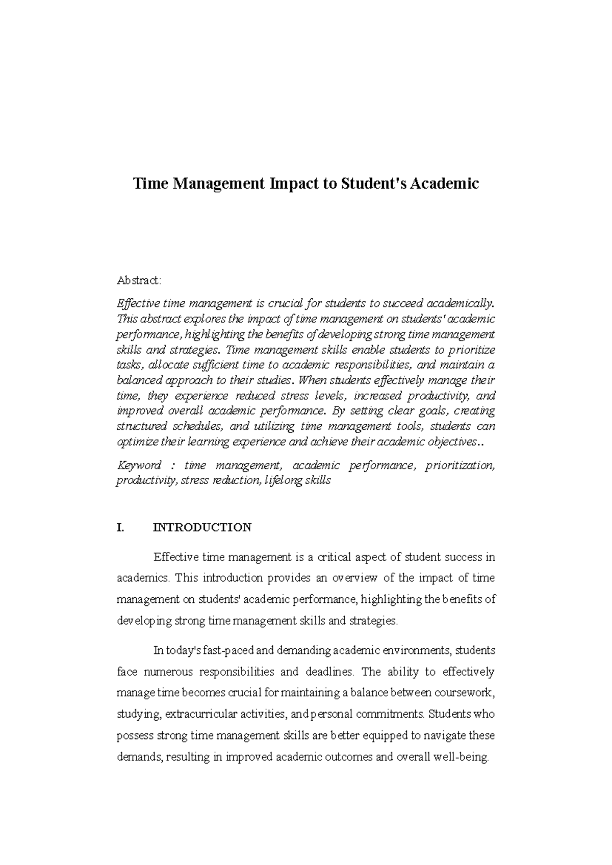 Time Management Impact to Student's Academic - Time Management Impact ...