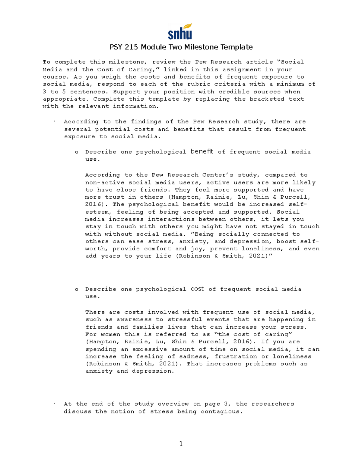 Module 2 assignment, abnormal psychology 215 - PSY 215 Module Two ...