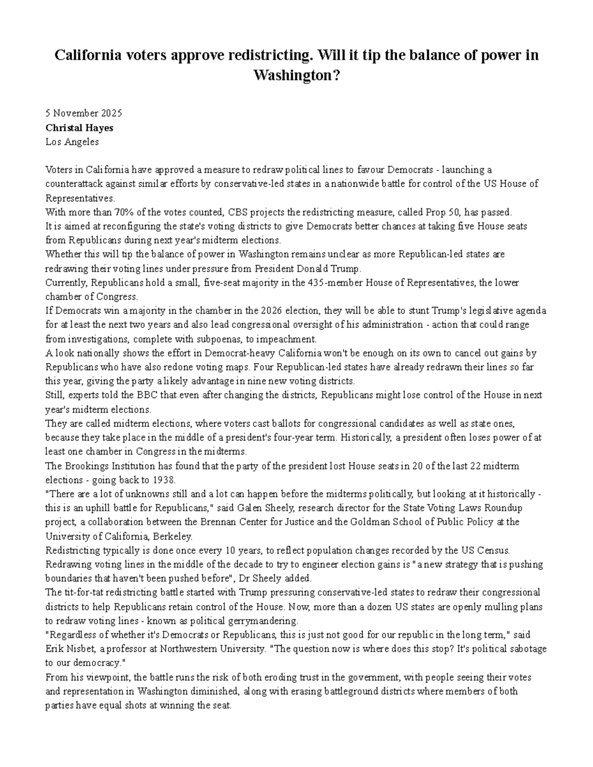 California Redistricting Vote: Impact on 2026 Midterm Elections - Studocu