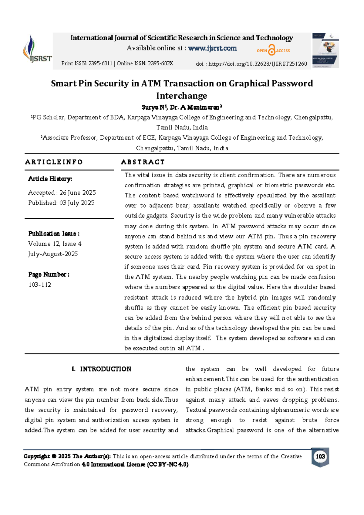 Smart Pin Security for ATM Transactions: A Hybrid Approach (BDA 251260 ...