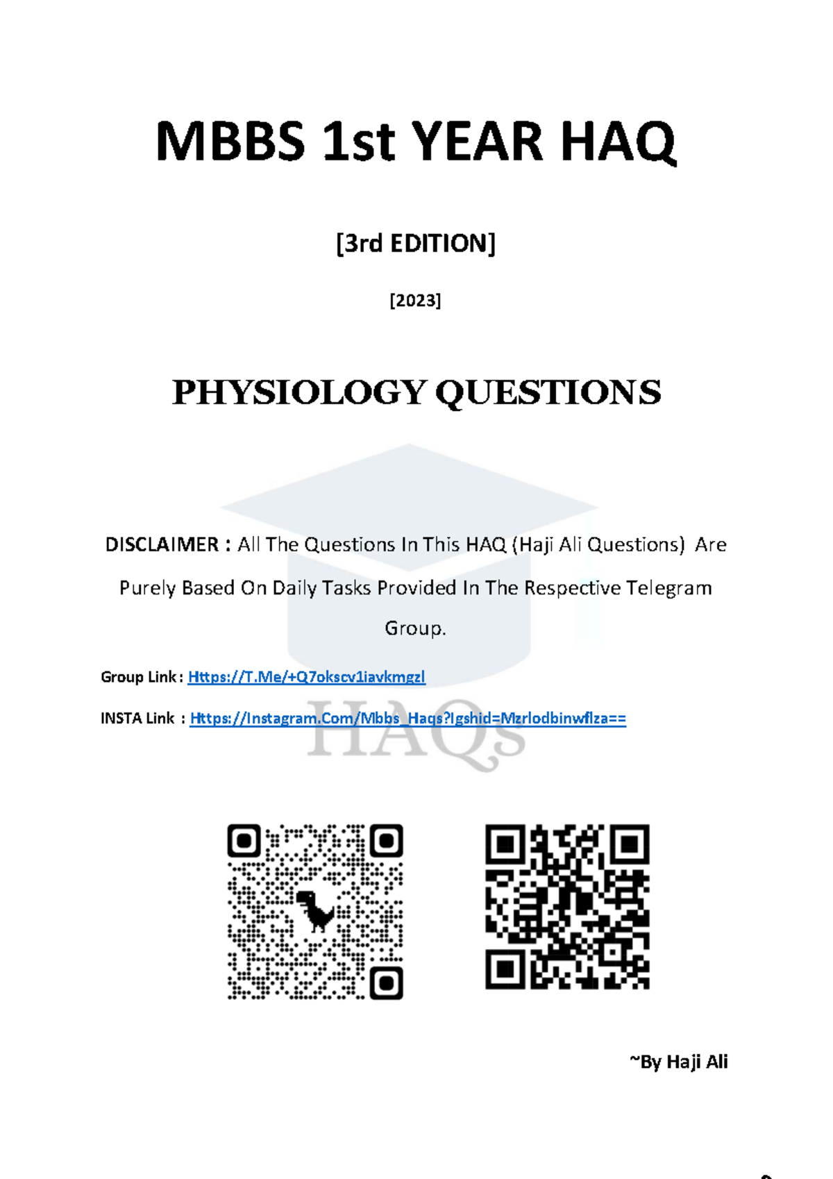 MBBS 1st YEAR PHYSIOLOGY HAQs - Key Questions for Exams - Studocu