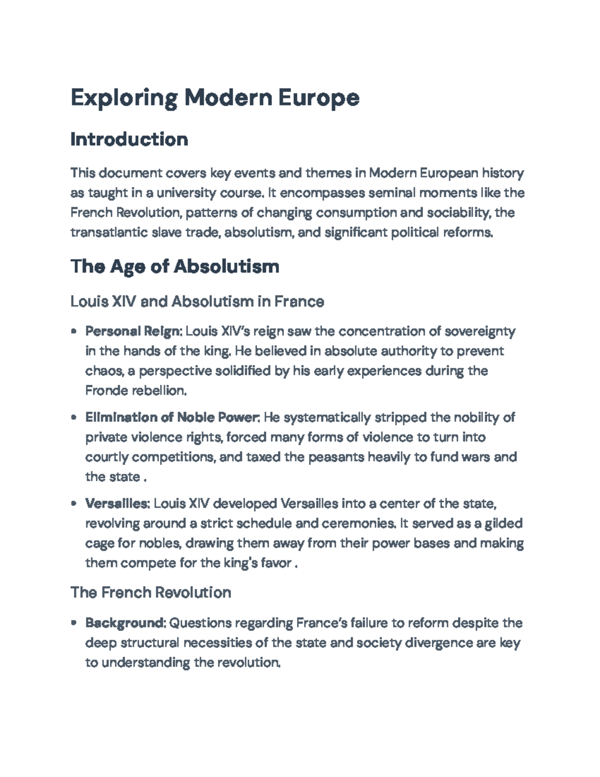 Modern European History: Key Events and Transformations (Course Code ...