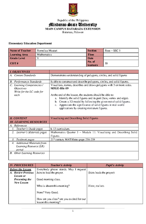 English DLP-1 - A detailed lesson plan - Teaching A Detailed Lesson ...
