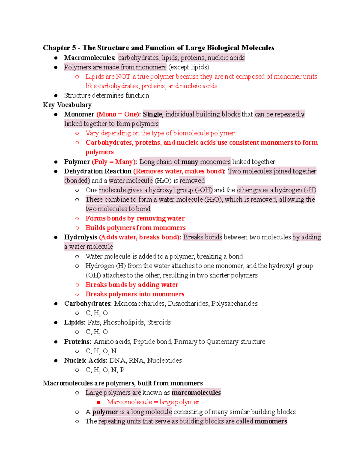 Biology DC Notes: Chapter 5 - Structure & Function of Macromolecules ...